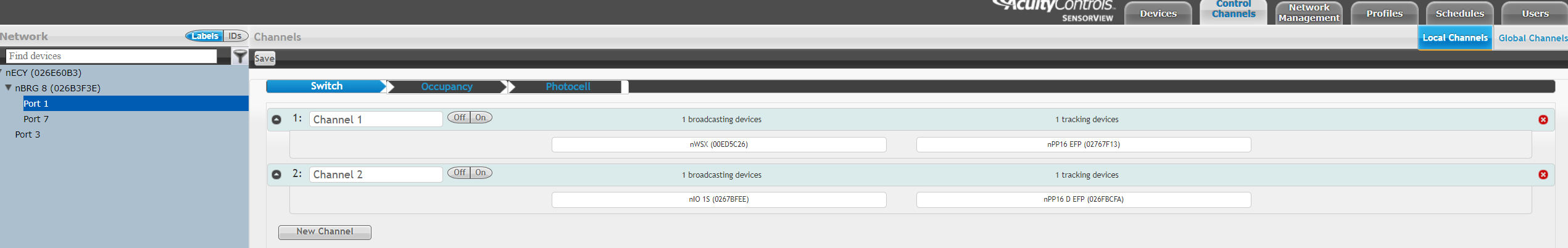 How to program control channels using SensorView