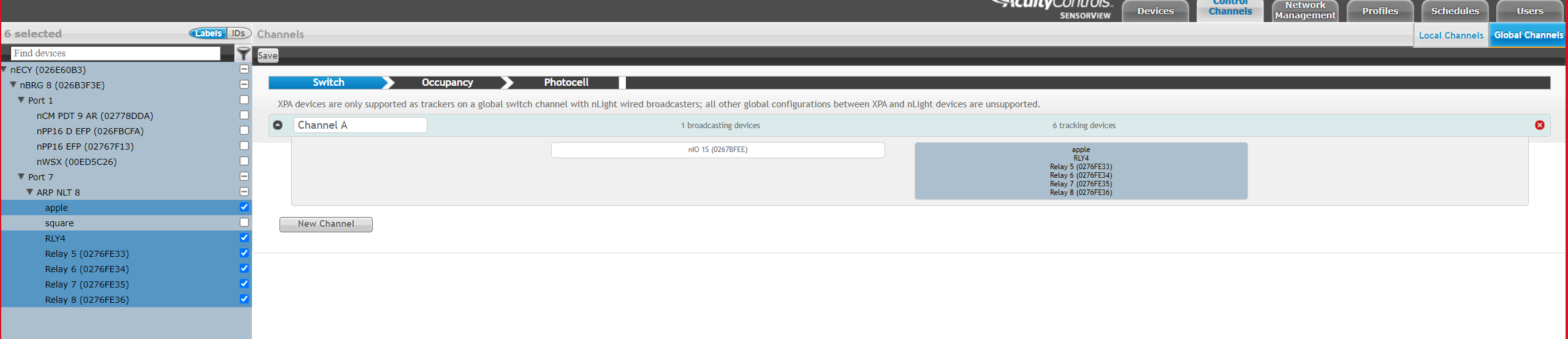 How to program control channels using SensorView