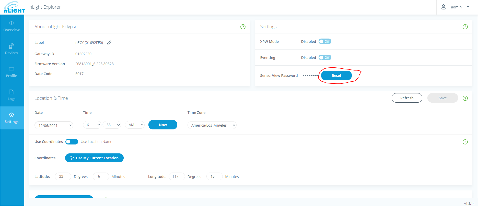 Changing the Gateway Password in the nLight Explorer