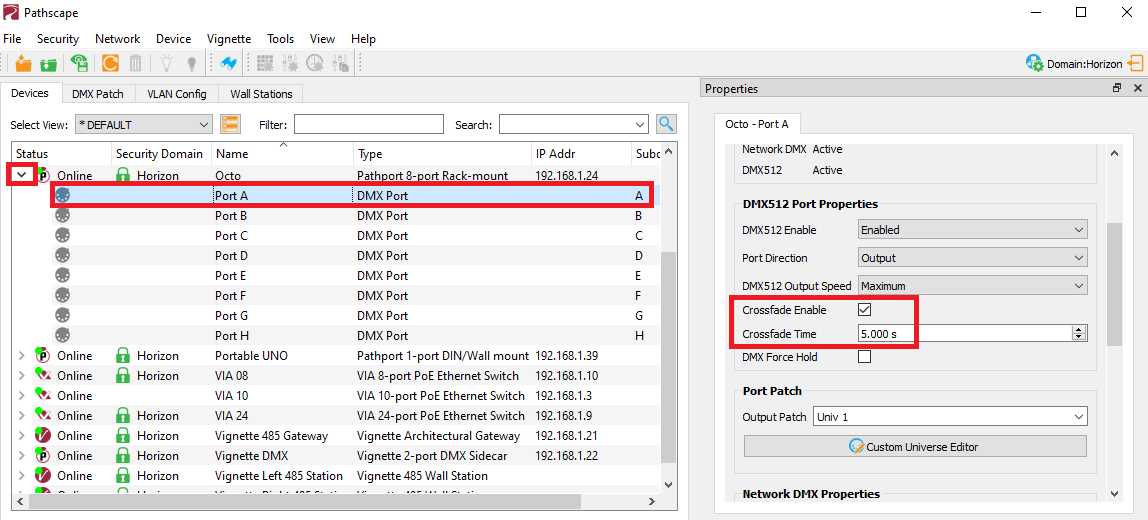 Crossfade between network DMX sources on Pathport Ethernet Gateway